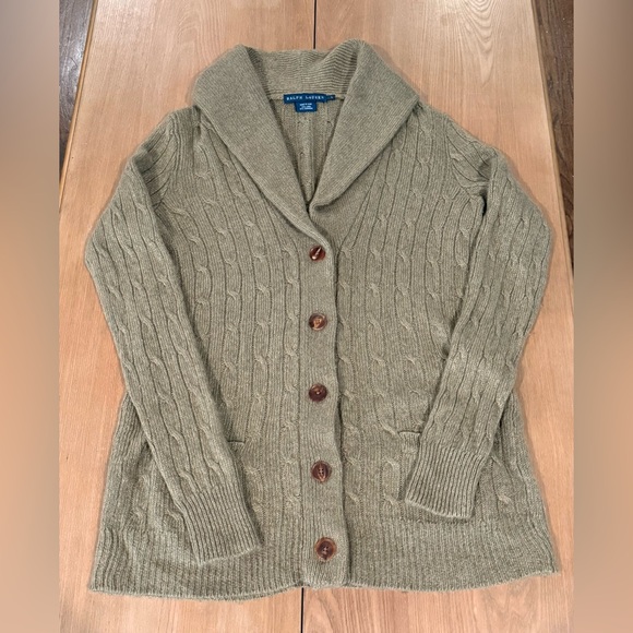 Polo Ralph Lauren | Sweaters | Ralph Lauren Shawl Collar Cable Knit Sweater Size Large Linen ...